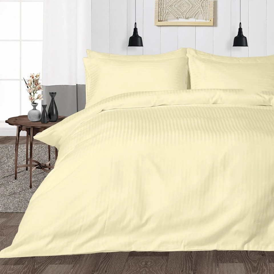 1000tc 100%Egyptian Cotton Ivory Strip Bedding Item Sheet Set/Duvet Set ...