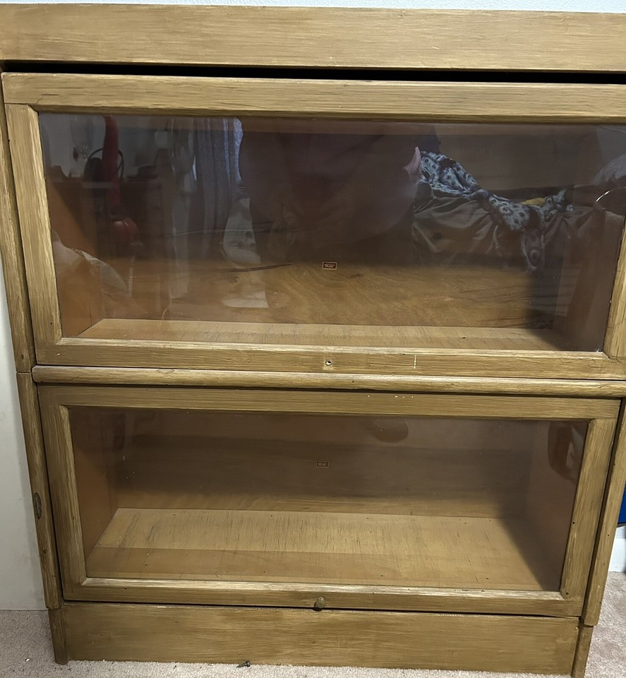 Vintage Weis 2 Stacking Lawyer Bookcase Cabinet Barrister Glass Panels ...