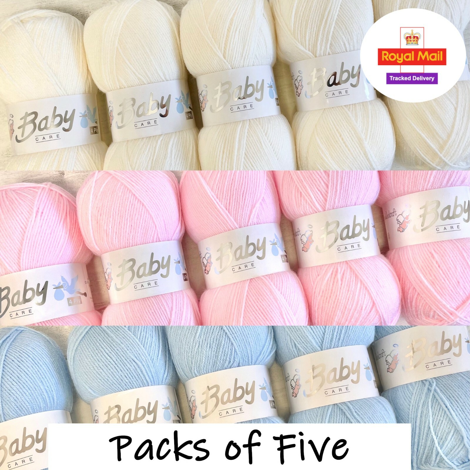5 x 100g Baby Wool, Babycare 4 Ply Quality Acrylic Knitting Yarn PACKS ...