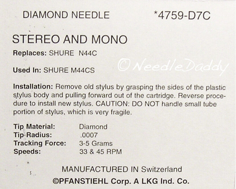 SHURE ROWE AMI & ROCK-OLA BLUE JUKEBOX NEEDLE 4759-D7 NEW! SEALED ...