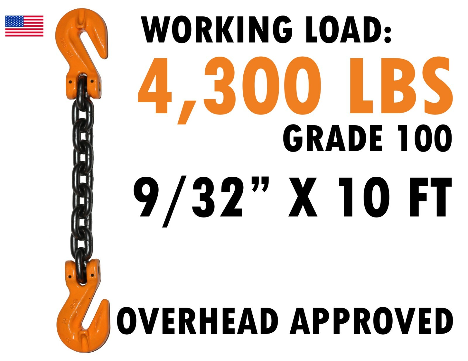 9/32" x 10 FT SGG Grade 100 Lifting Chain Sling Grab Hook Alloy ...