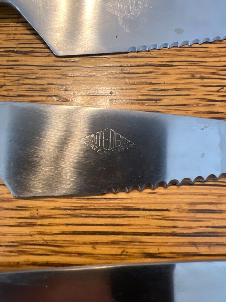 Vintage Intedge Japan Steak Knives 12 Stainless Black Handles Great ...