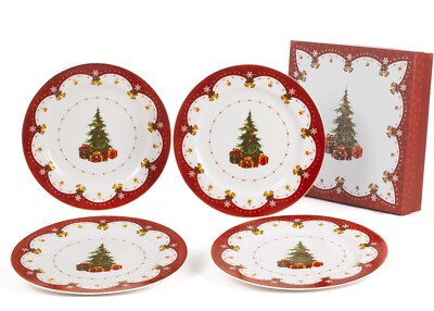 Set 4 Piatti Piani con Decorazione Albero di Natale 27 cm in Porcellana ...