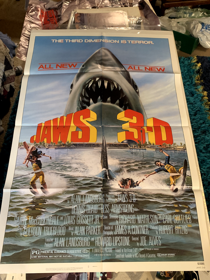 1983 JAWS 3D ORIGINAL 27x41 US THEATRICAL ONE SHEET MOVIE POSTER FOLDED ...