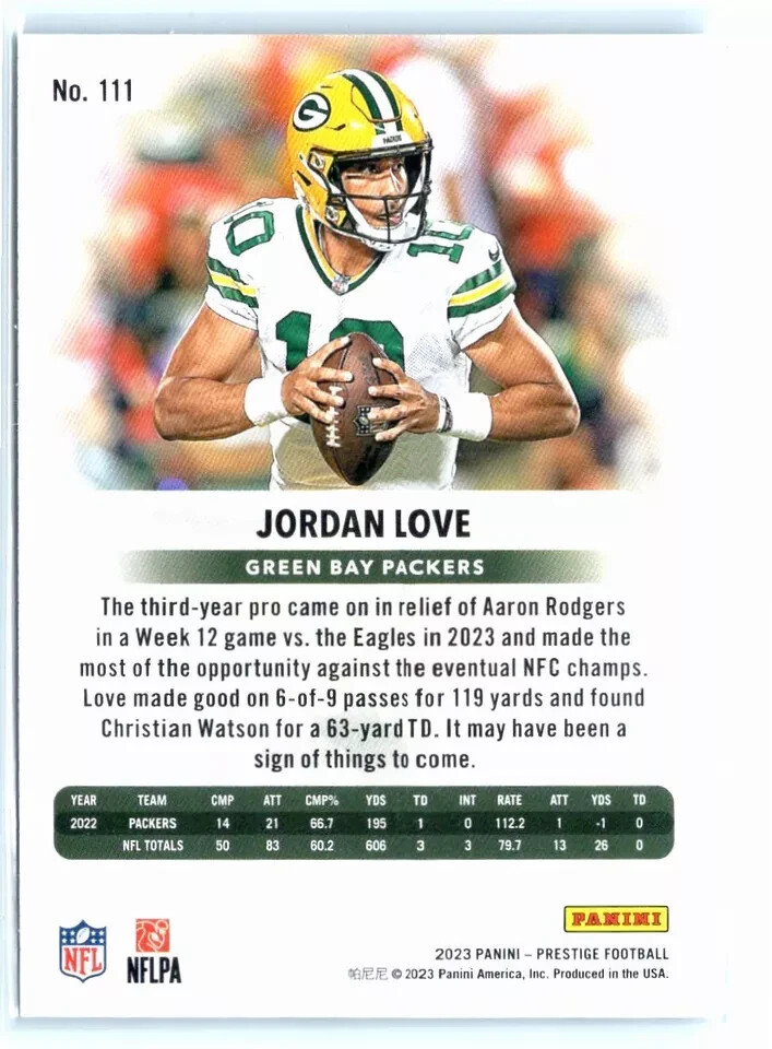 2023 Panini Prestige - Xtra Points Sunburst #111 Jordan Love. CARD IS ...