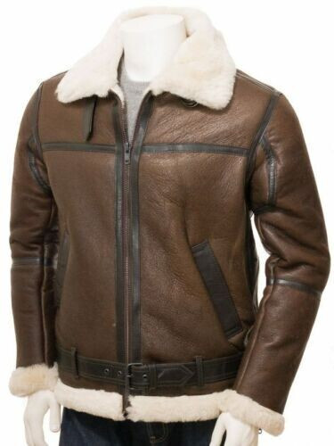 B3 RAF Brown Mens Bomber Flying Aviator Fur Irvin Real Shearling ...