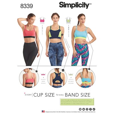 NEW Simplicity 8339 SPORTS BRA Pattern; Cup Sizes 30A - 44G; Uncut, FF ...