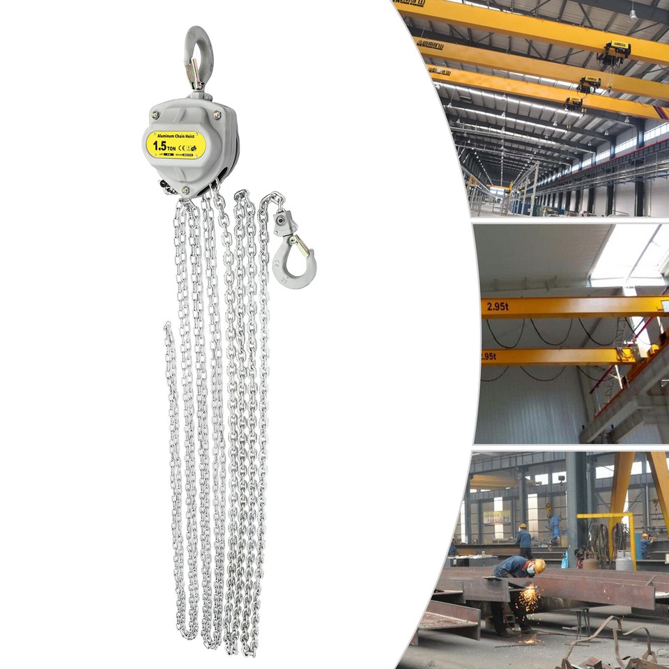 1.5 Ton Chain Hoist with 20 FT Lifting Chain Hook Latch Overhead ...