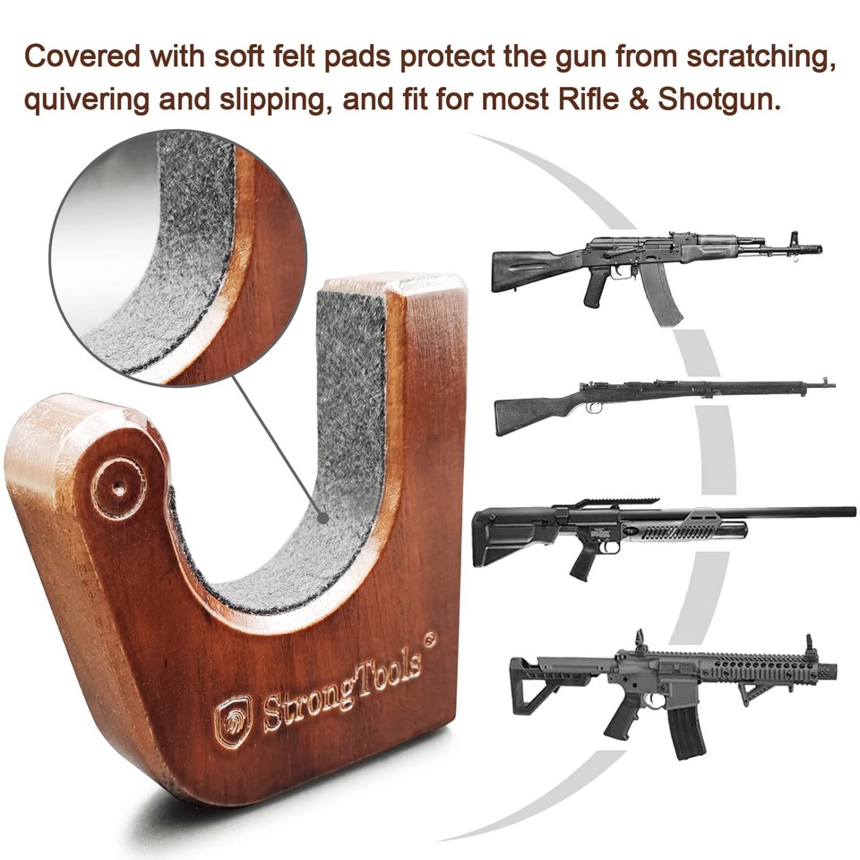 Hardwood Gun Rack for Rifle Shotgun Bow, Solid Wood Wall Mount Hold up ...