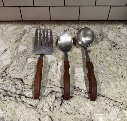 vintage CUTCO Utensils Wood Handle Utensil Set Spatula 16 / Ladle 15 ...