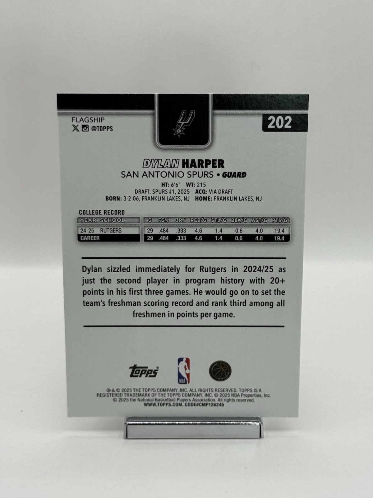 2025-26 Topps Basketball - Dylan Harper SSP - #202 Team