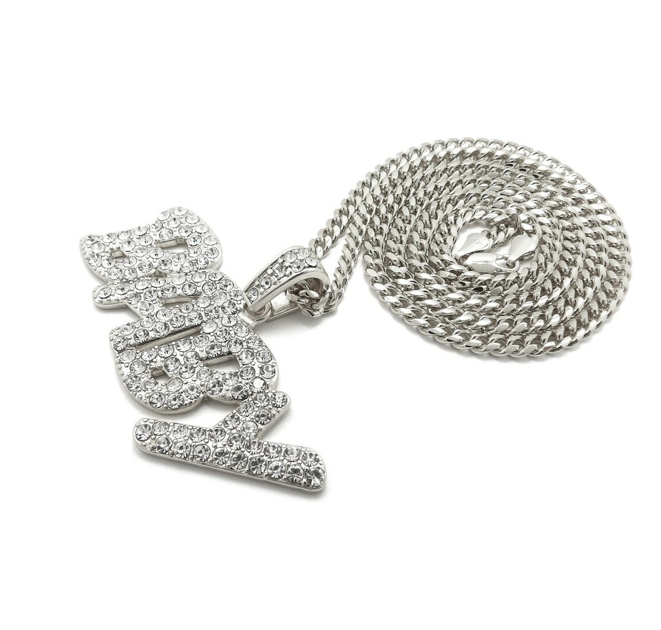 Silver Plated Cubic Zirconia Lil Baby & 24" Box Cuban Rope Brass Chain ...