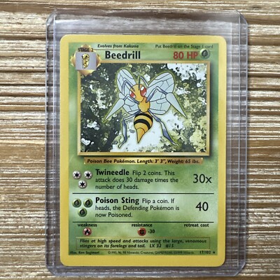 Beedrill 17/102 Rare Unlimited Base Set Off-Center Pokemon Card Near ...
