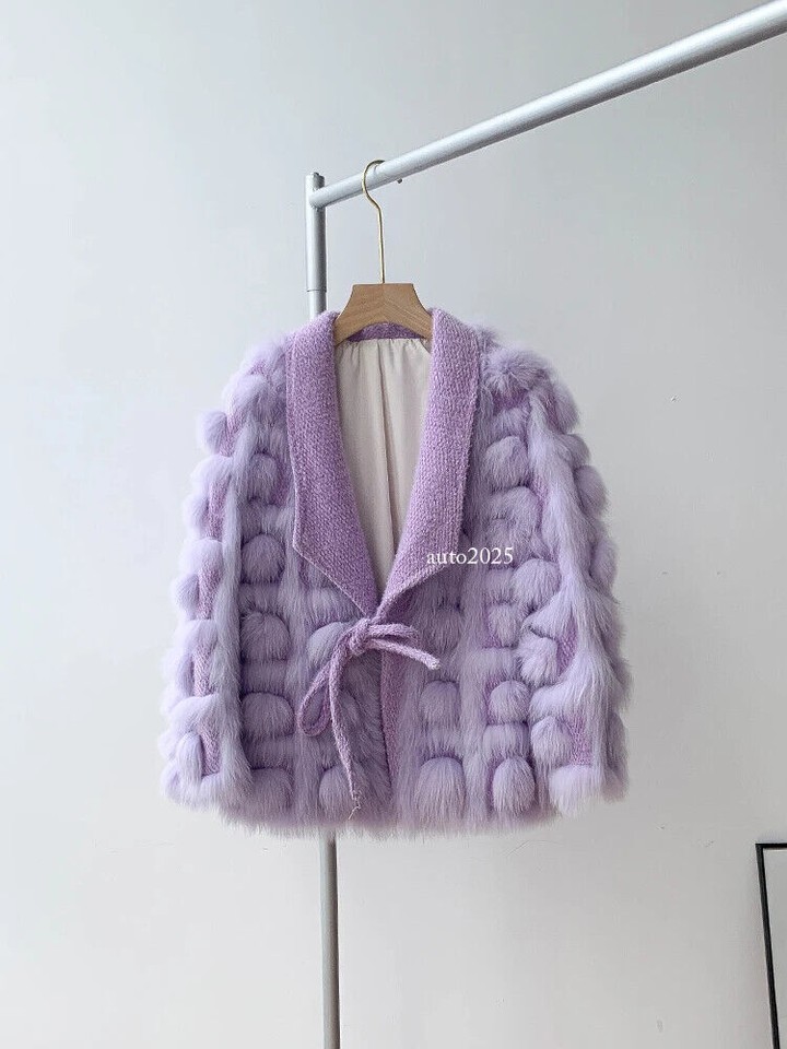 Real Fur Coat Winter Women Knitted Cardigan Jacket Blended Thick Warm ...
