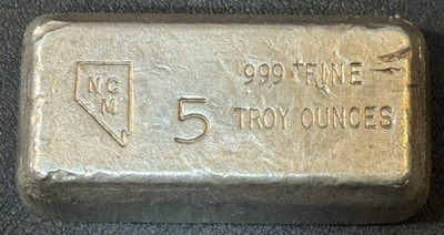 Vintage 5 Oz .999 Fine Silver NCM Nevada Coin Mart Ingot Style Bar ...