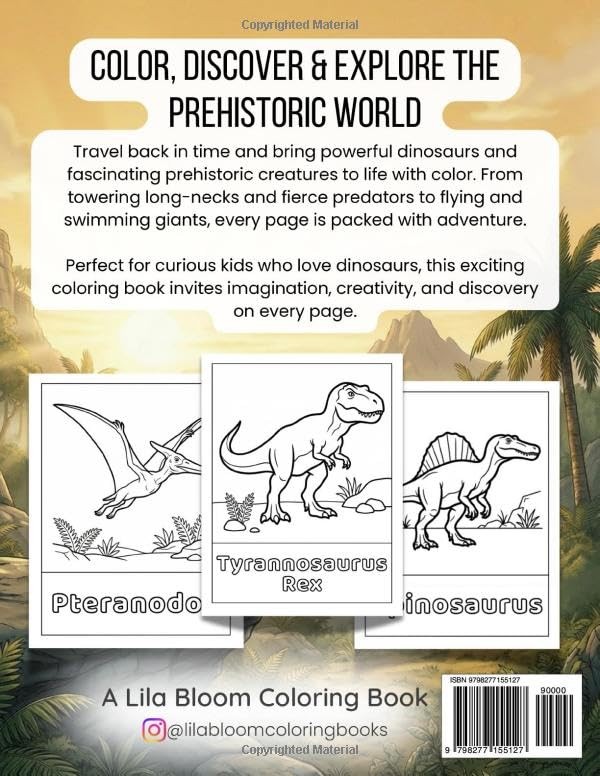 Dinosaurs & Prehistoric Creatures Coloring Book: Epic Prehistoric ...