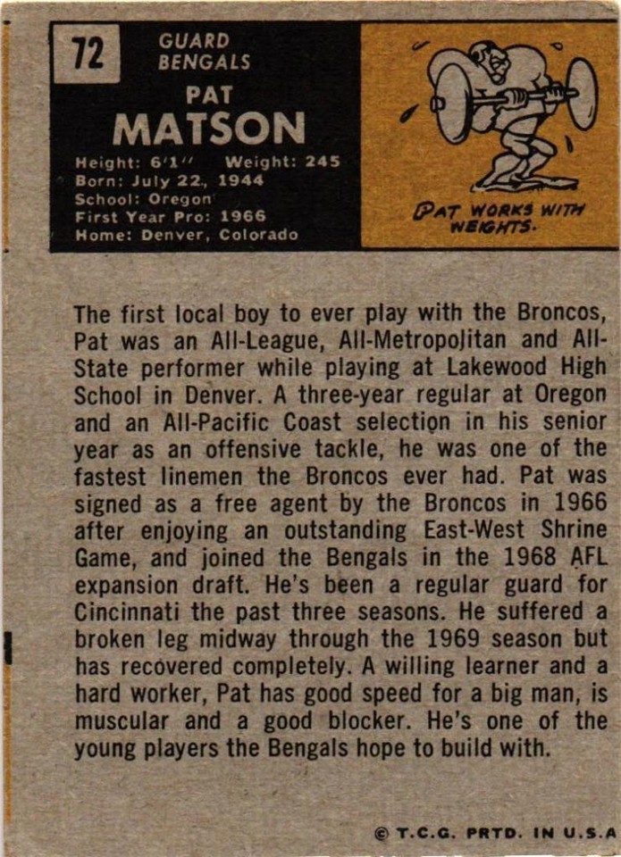 PAT MATSON 1971 Topps Football #72 FREE SHIPPING B7R3S2P19 | eBay