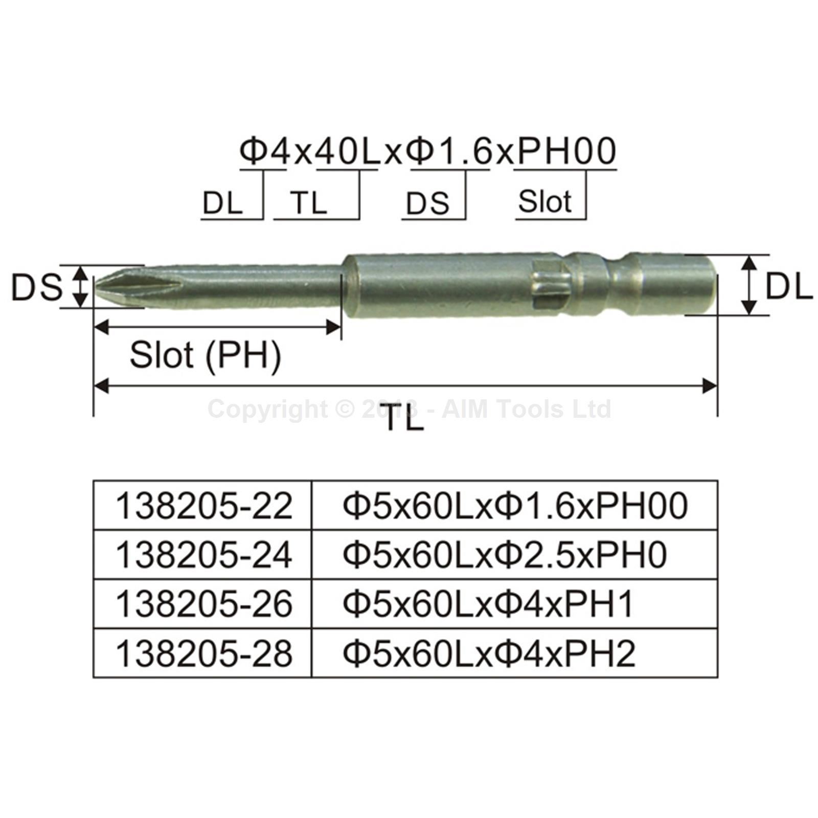 138205 10PCs Pack Round Shank Electric Screwdriver Bits 60mm PH00 PH0 ...