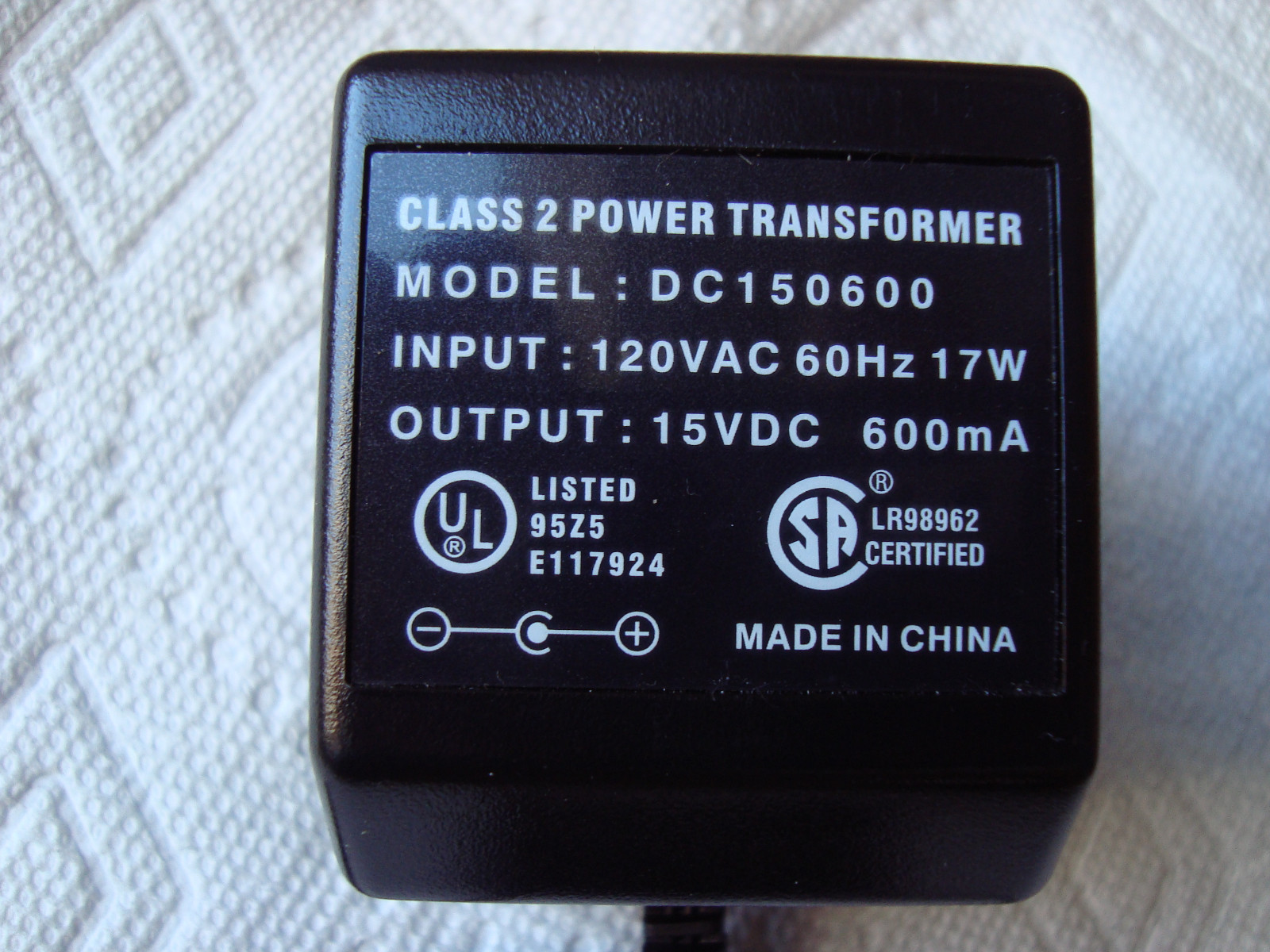 One Class 2 Power Transformer DC50600 Input: 120VAC 60Hz 17W Output ...