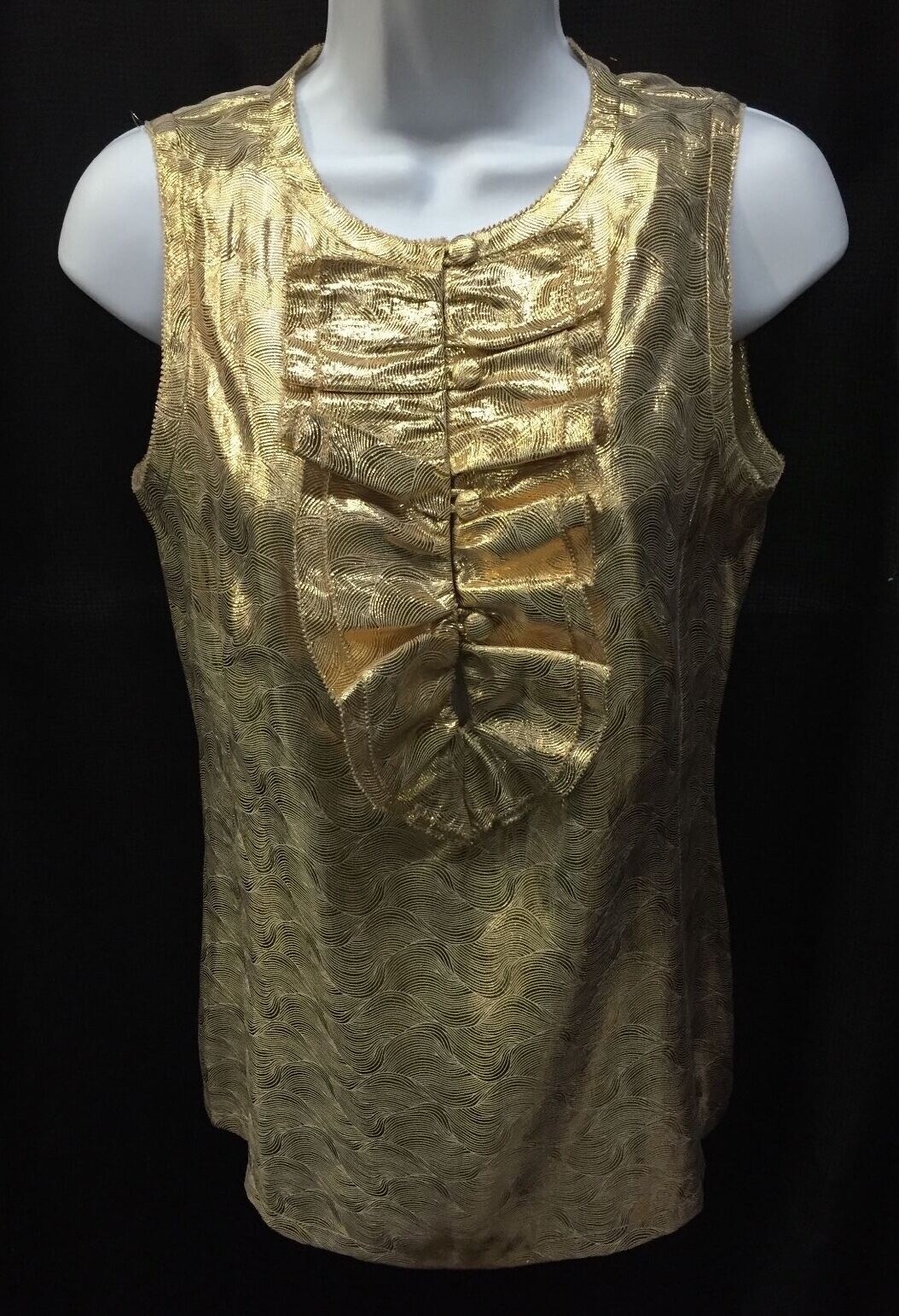 TORY BURCH Metallic Gold Ruffle Top Blouse Sleeveless Silk Blend size 6 ...