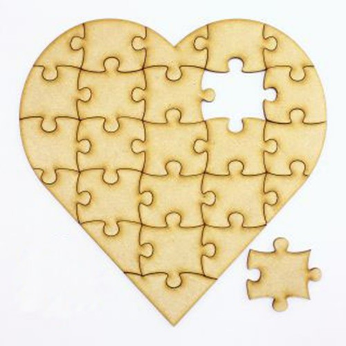 24 Piece MDF Jigsaw Heart Shape Puzzle Wood Craft Laser Embellishment ...