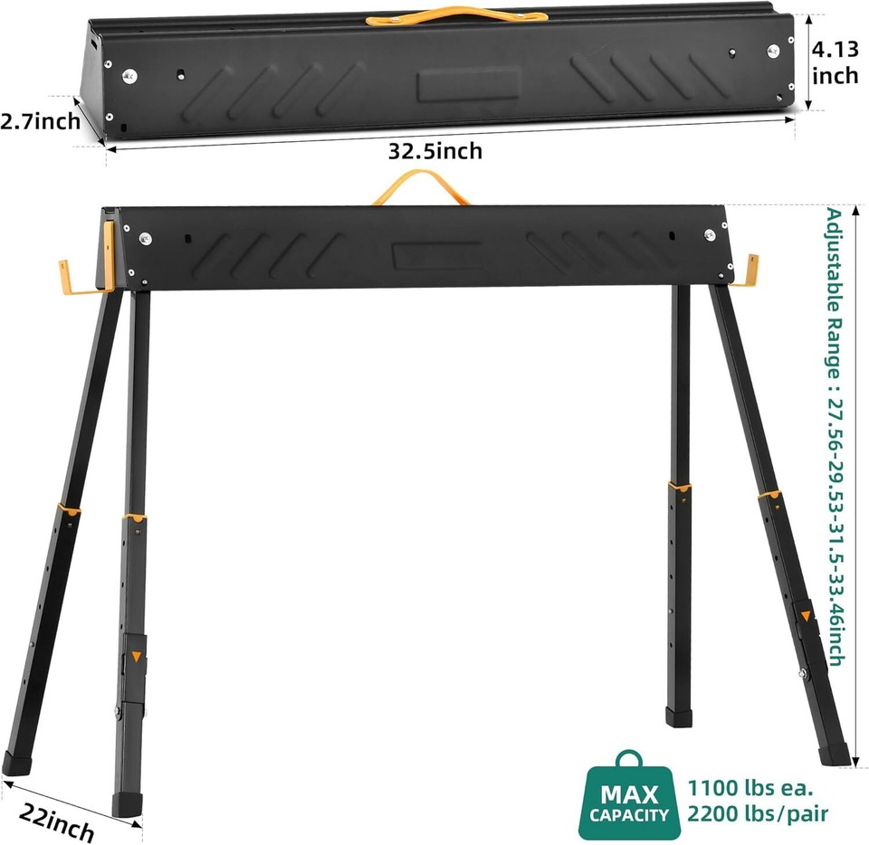 2Pcs Saw Horses Portable Saw Horses Table Workhorse Pair for Carpenters ...