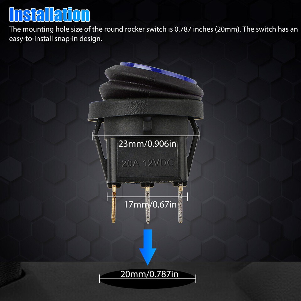 6X M1 Blue LED Light 12V 20A Car Auto Boat Round Rocker WATERPROOF ...