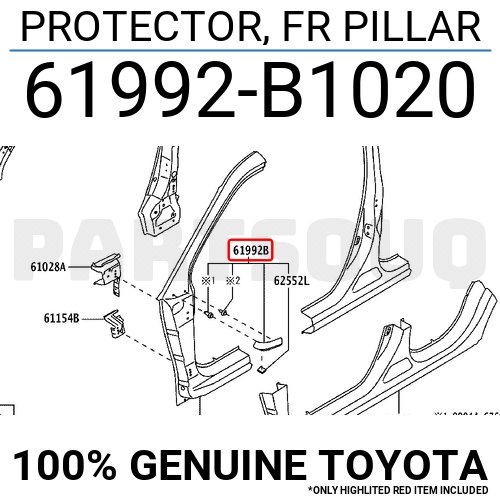 61992B1020 Genuine Toyota PROTECTOR, FR PILLAR 61992-B1020 | eBay