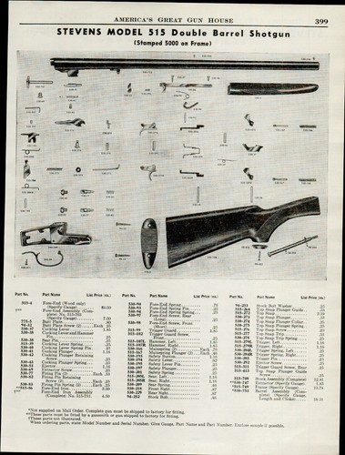 1953 Pictured Parts Lists for Stevens 515 Double Barrel and 520 Pump ...