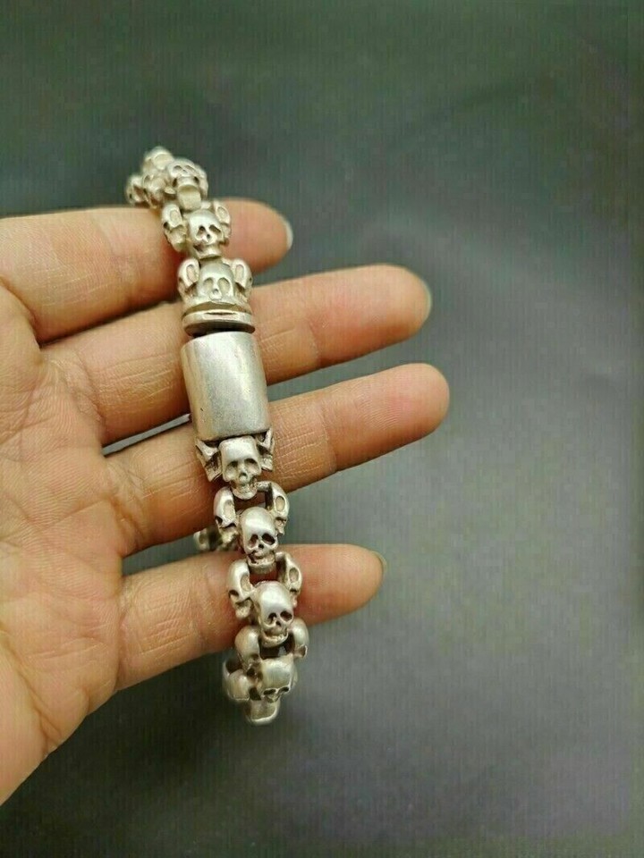 Old Chinese tibet silver hand-carved Skull lucky Bracelet | eBay