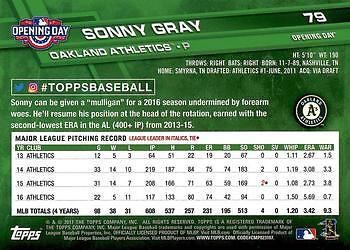 Sonny Gray 2017 Topps Opening Day 79 Oakland Athletics Baseball Card | eBay