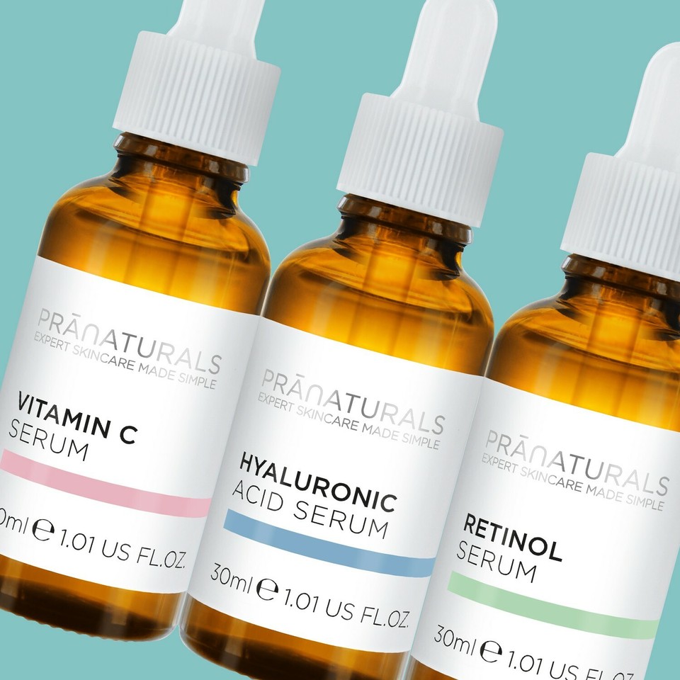 PraNaturals Skin Care Face Serums Kit 3x30ml Hyaluronic Acid Retinol ...