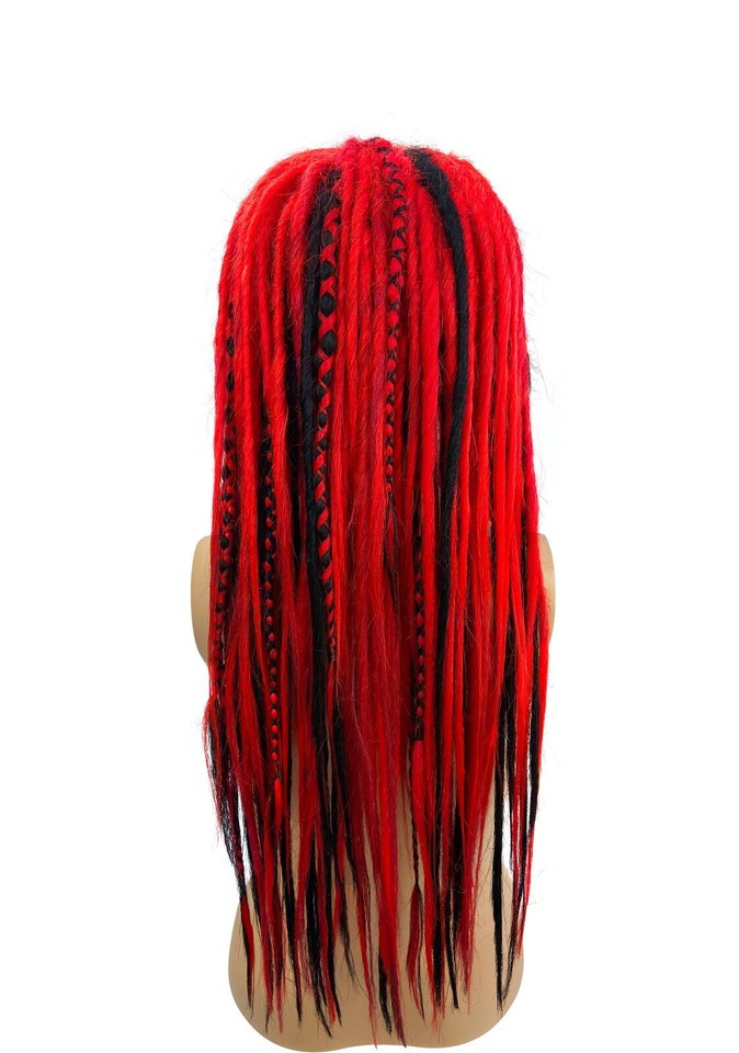 Red Black Synthetic Dread Wig Bangs Full Density Hair Gothic Cyberpunk ...
