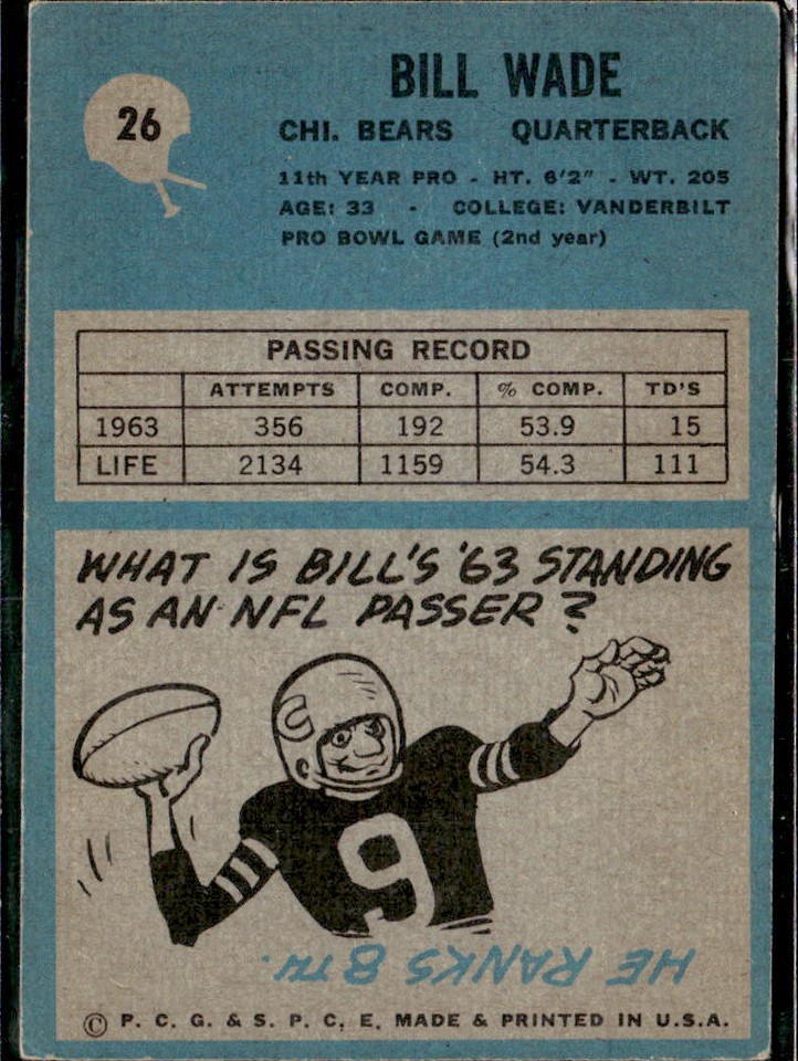1964 Philadelphia #26 Bill Wade VG | eBay