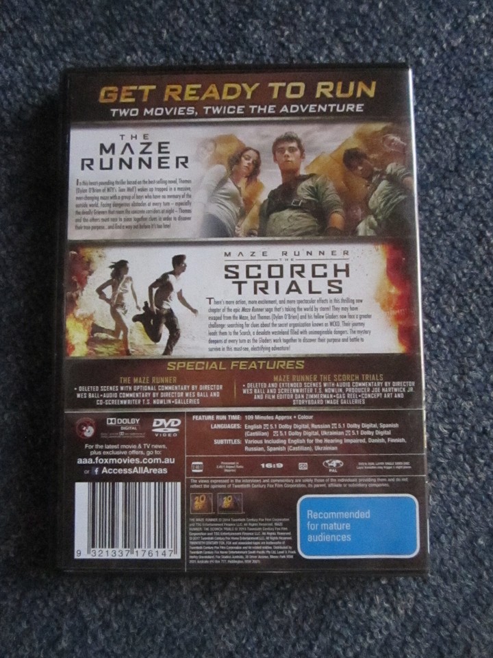 DVD MAZE RUNNER DOUBLE FEATURE 2 DISC SET GREAT ** MUST SEE ** | eBay