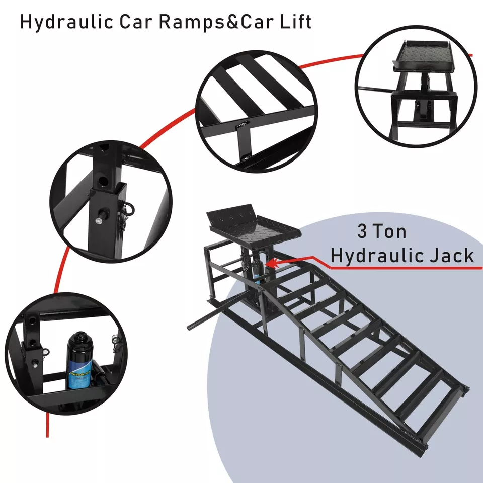 Portable Car Lift Hydraulic Car Ramps 3T Low Profile Car Service Ramps ...