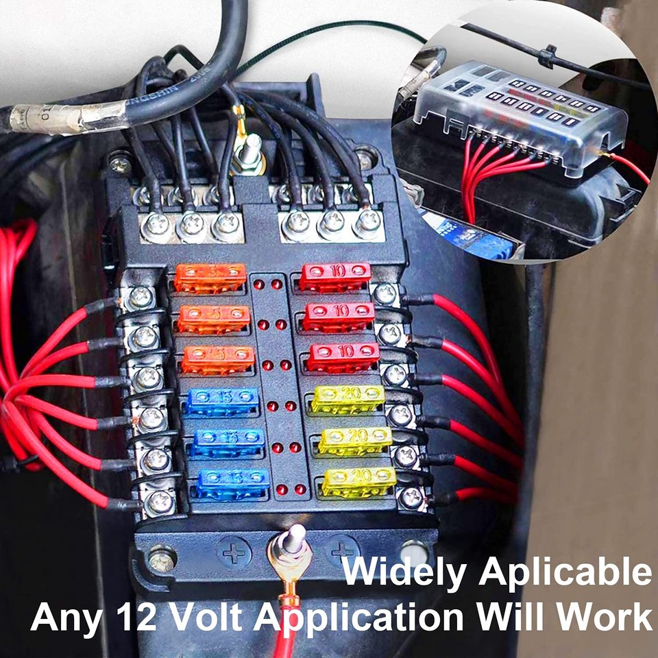 UK Blade Fuse Box 12 Way Distribution Bar Bus Boat Car Kit Marine ...