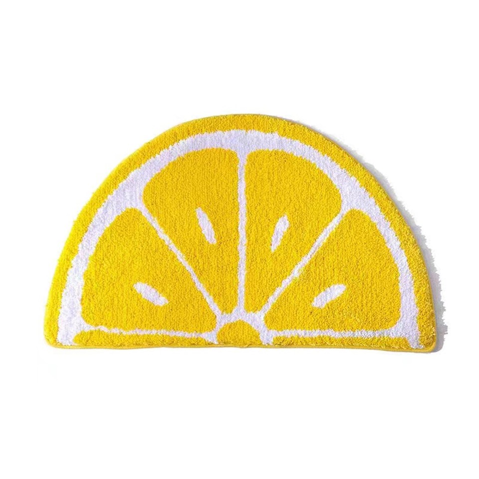 Lemon Bathroom Rug Yellow Semi-Circle Non-Slip Water-Absorbent Bath mat ...
