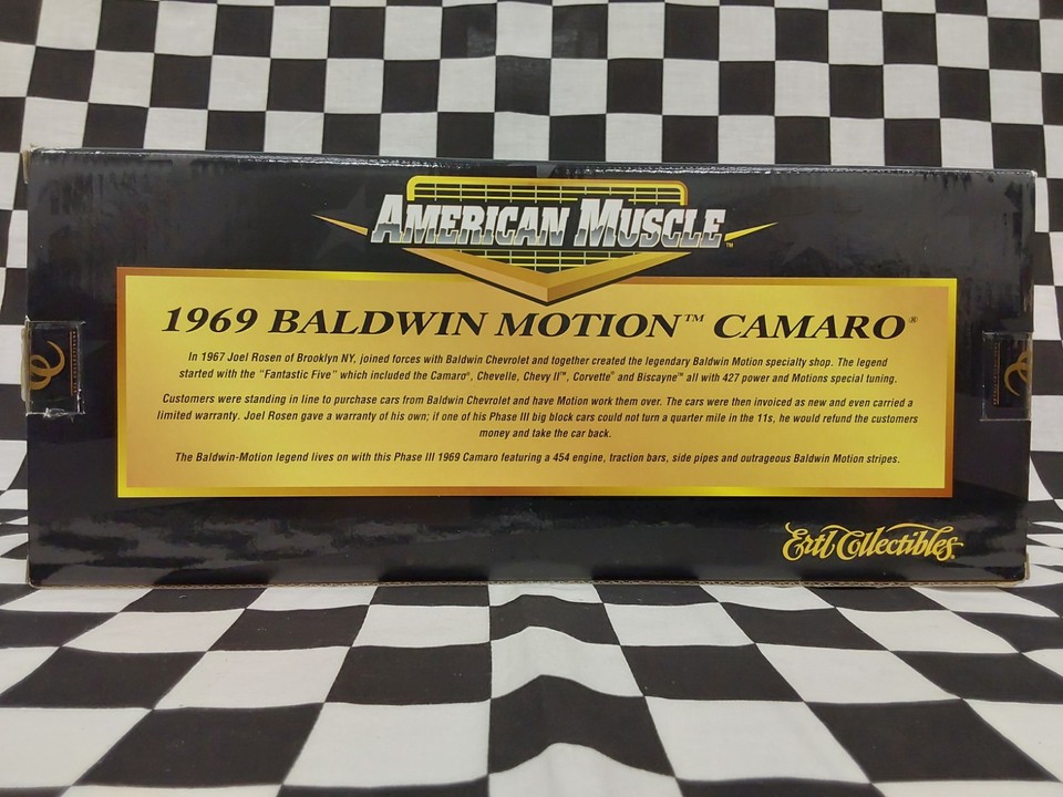 1/18 Scale Ertl 1969 Camaro Baldwin Motion 454 SS Rally Sport Phase III ...