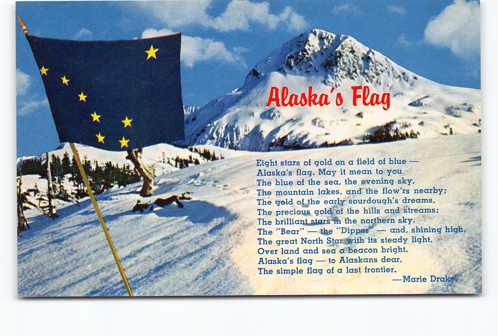 Alaska State Flag Poem Marie Drake 49th State AK Chrome Postcard Vtg ...