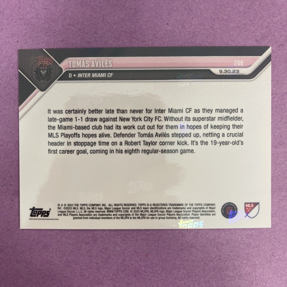 2023 Topps Now MLS Tomas Aviles 206 Rookie CALL-UP PURPLE 07/25 INTER ...
