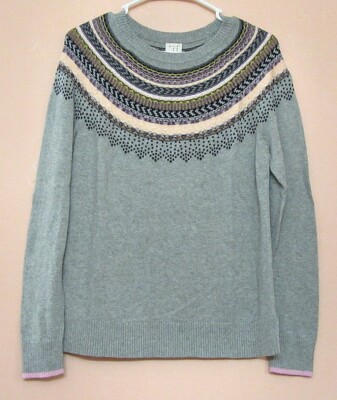 A New Day Women's sz L neon Fair Isle sweater light gray | eBay