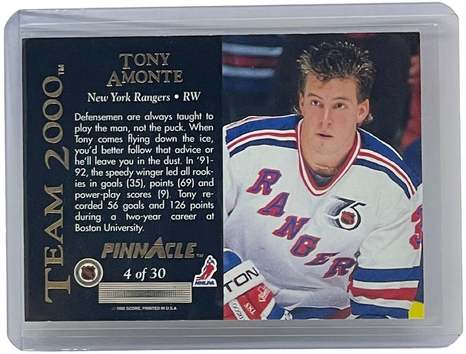 Tony Amonte 1992-93 Pinnacle Team 2000 Insert Card NHL New York Rangers ...