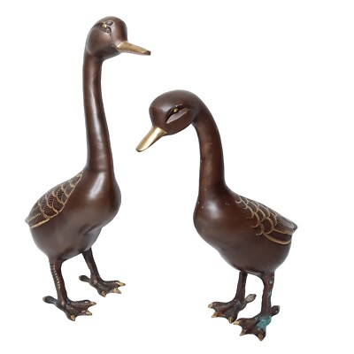 Copper Goose Pair Figurines 2 Wildlife Bird Metal Vintage MCM Decor 13 ...