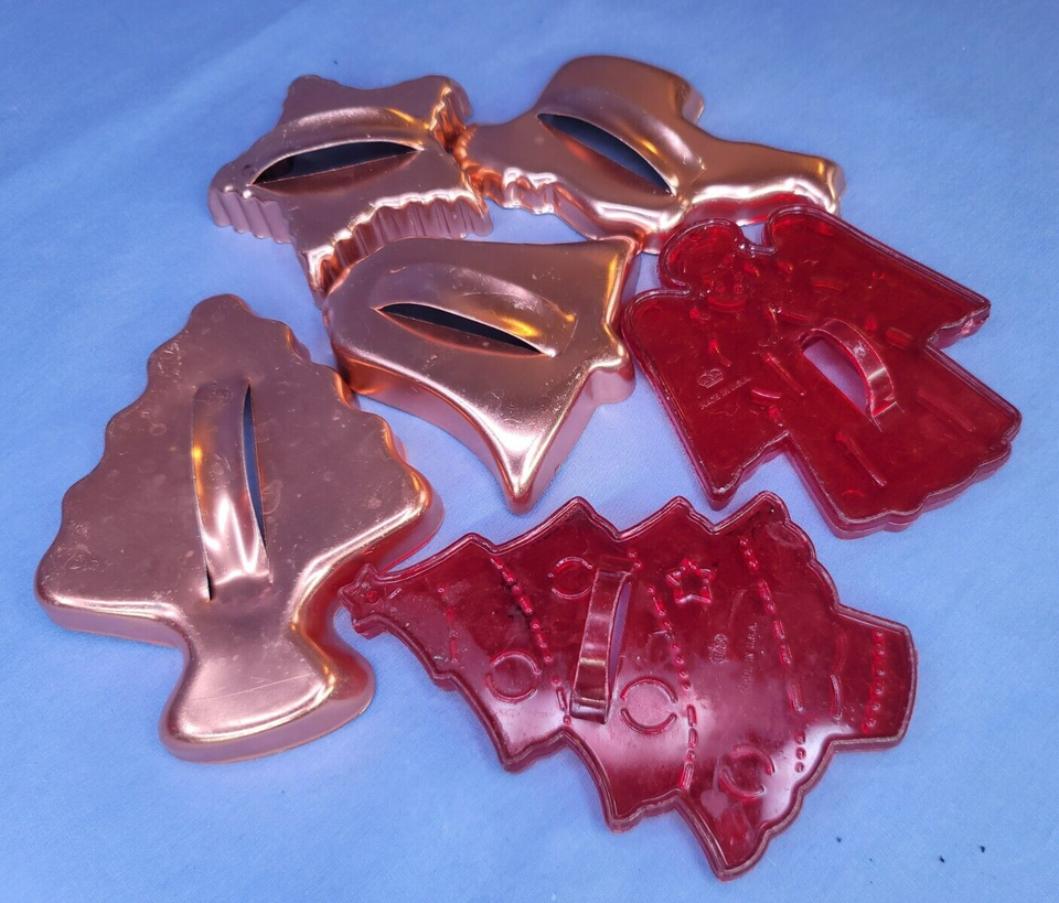 Copper Plastic Cookie Cutters Vintage Tin Christmas Trees Santa Star ...
