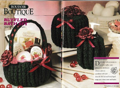 Ruffled Bath Set-Basket,Soap Dispenser,Toilet Tissue Cover-Crochet ...