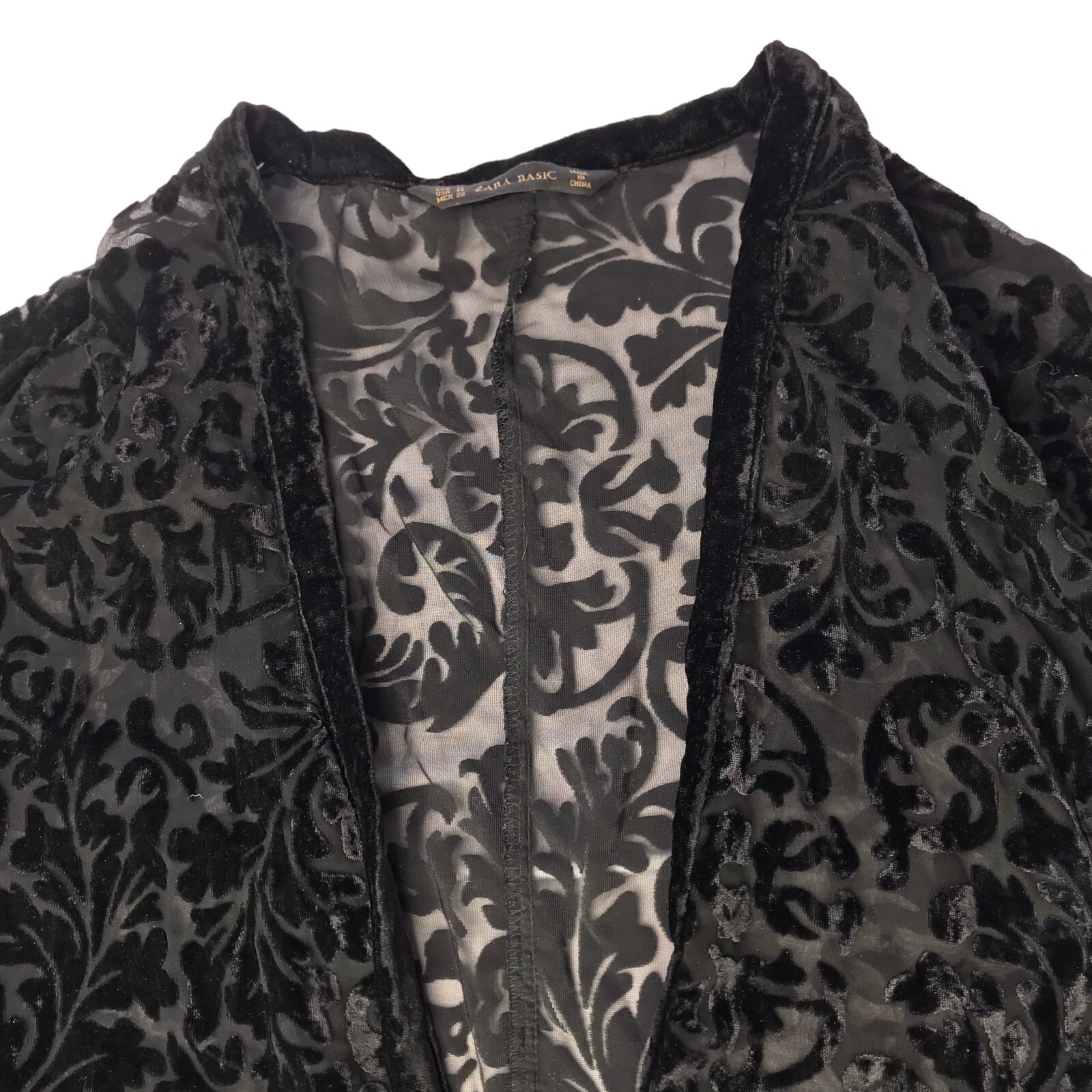 Rare ZARA Black Devore Velvet Burnout Fringed Kimono … - Gem