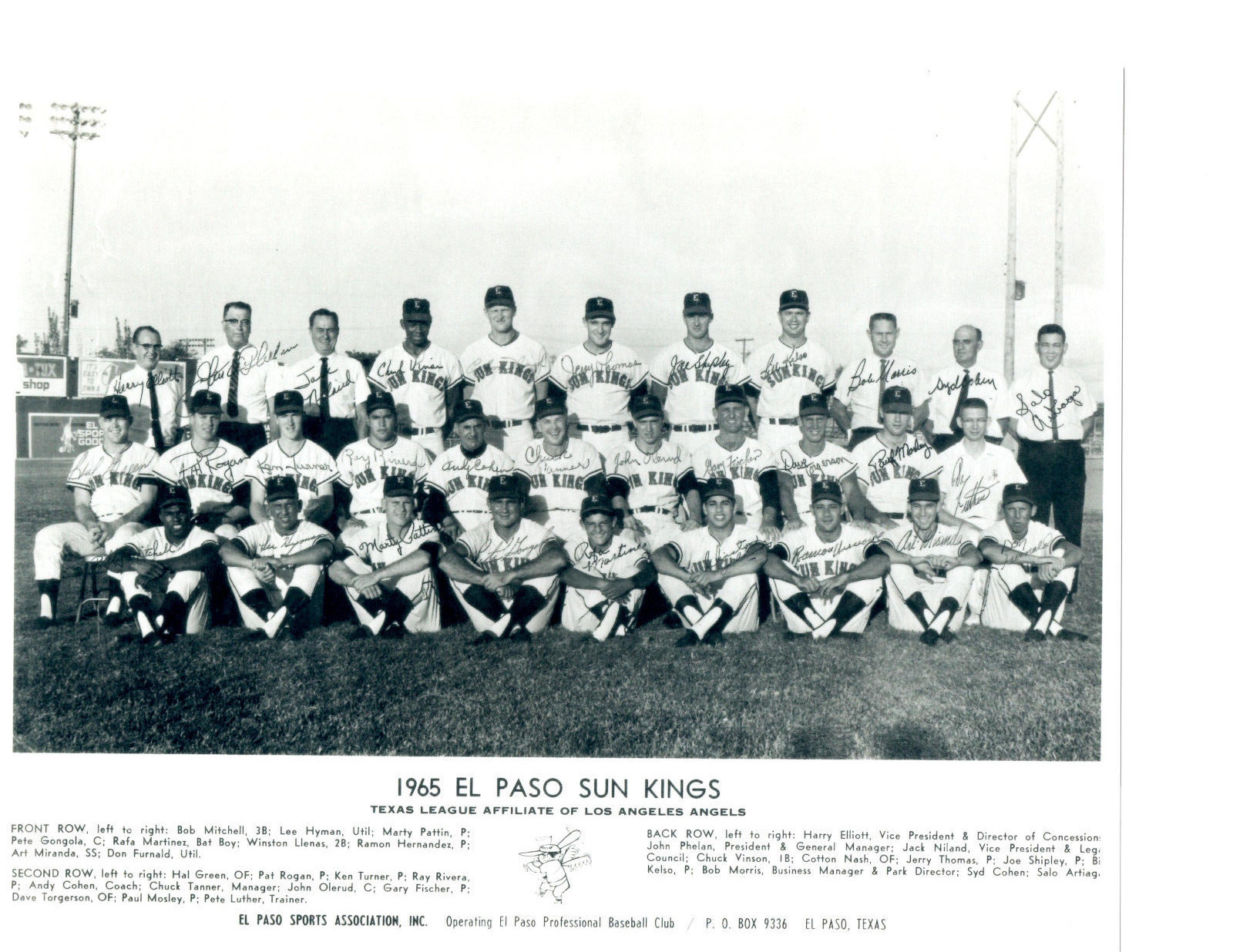 1965 EL PASO SUN KINGS 8X10 TEAM PHOTO TEXAS LOS ANGELES ANGELS OLERUD ...