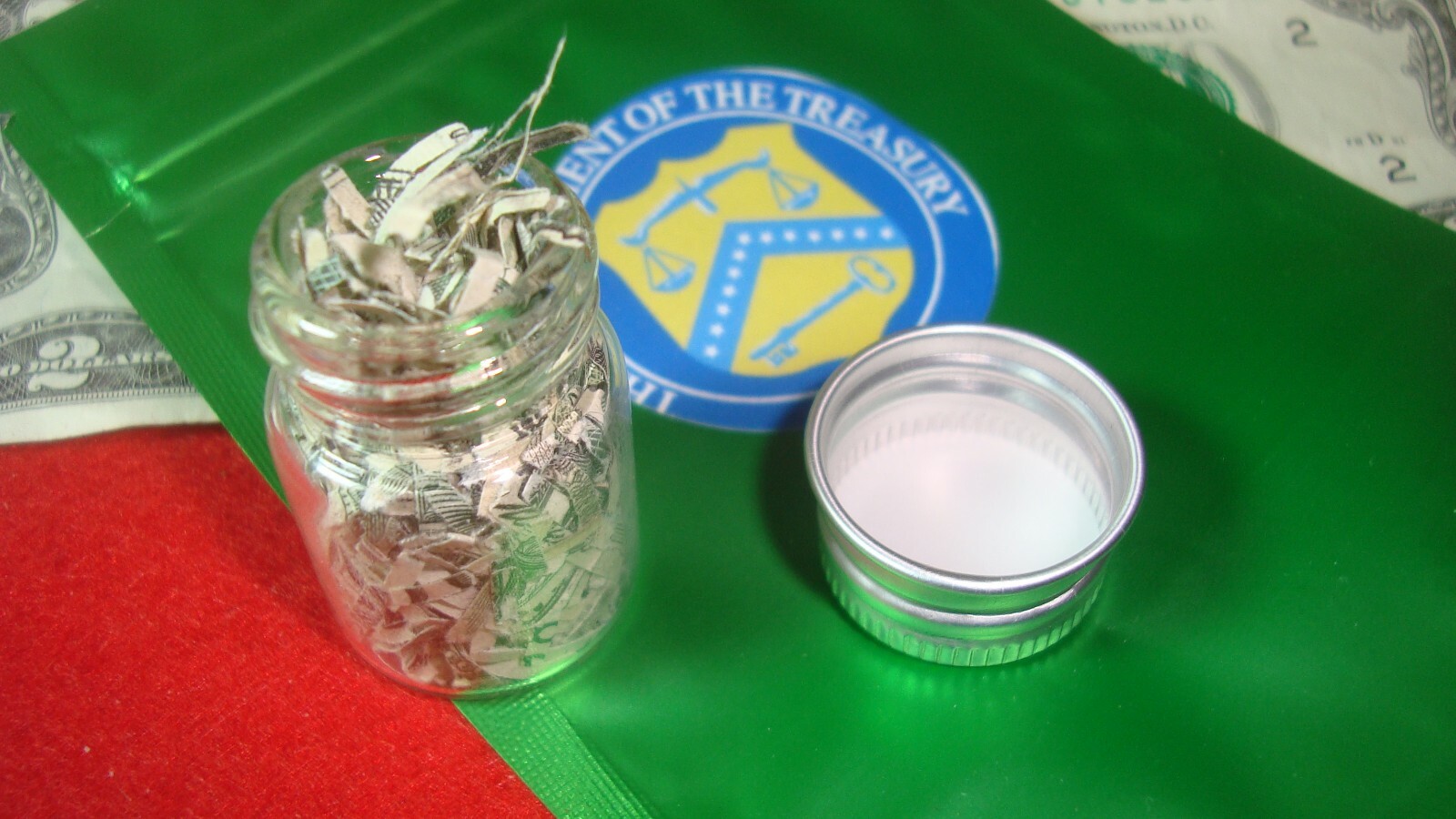 USA Department of The TREASURY Shredded Currency Money Glass Bottle ...