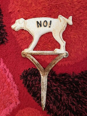 Sign Garden Stake Dog No Dog Toilet Cast Iron Ground Stake Cream ...